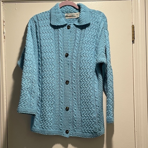 Aran Crafts | Sweaters | Aran Crafts Aqua Button Down Cotton Acrylic ...